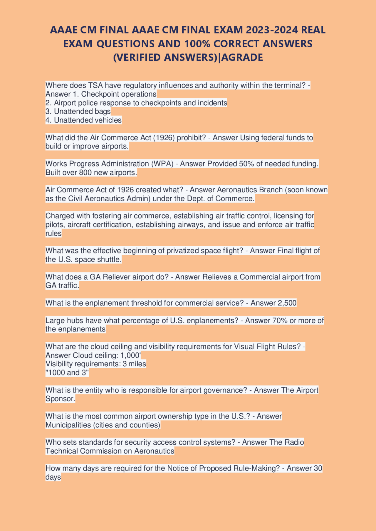 AAAE CM FINAL AAAE CM FINAL EXAM QUESTION AND ANSWERS | Exams Aviation ...