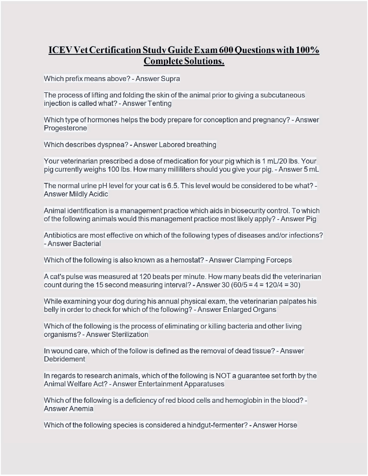 ICEV Vet Certification Study Guide Exam 600 Questions with 100% ...