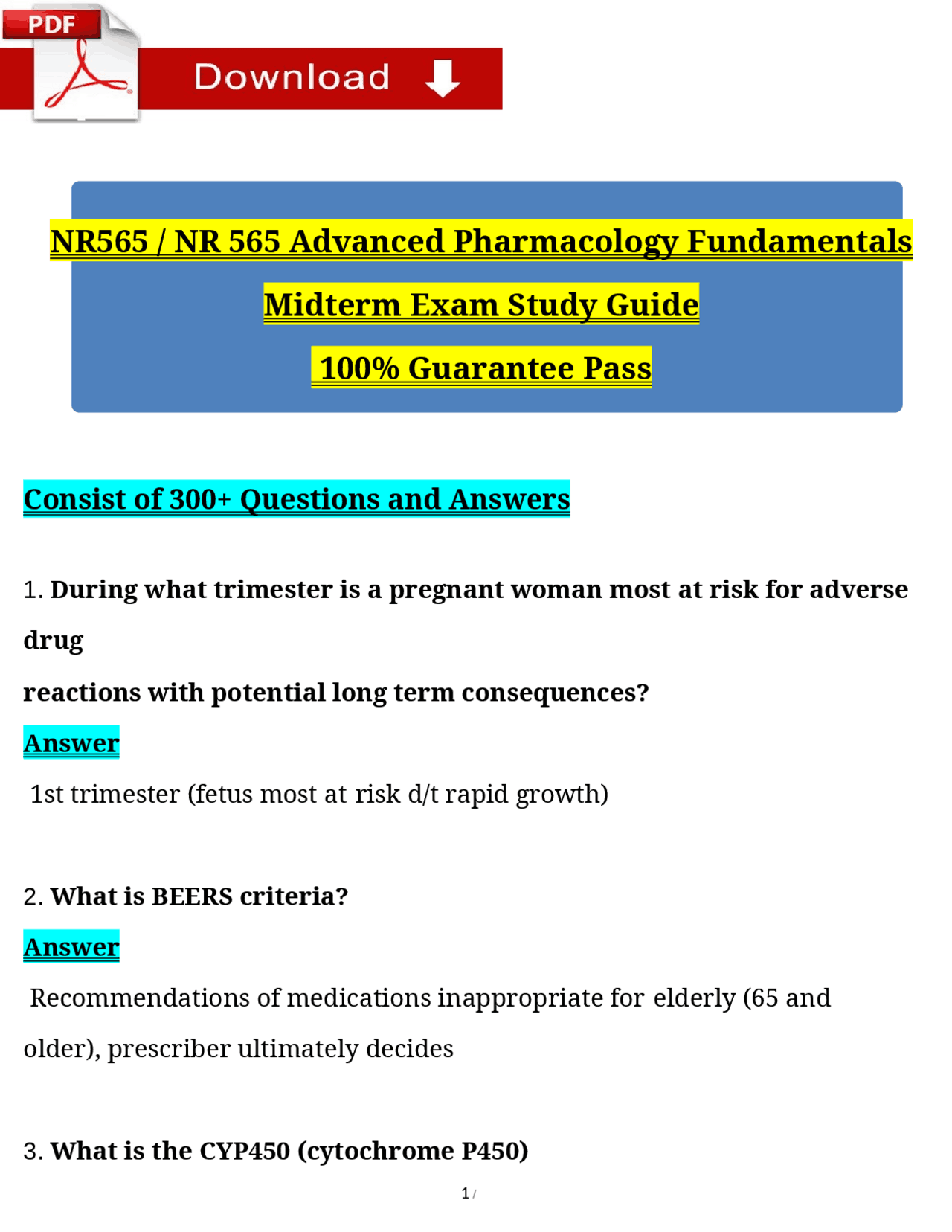 NR565 / NR 565 Advanced Pharmacology Fundamentals Midterm Exam Study ...