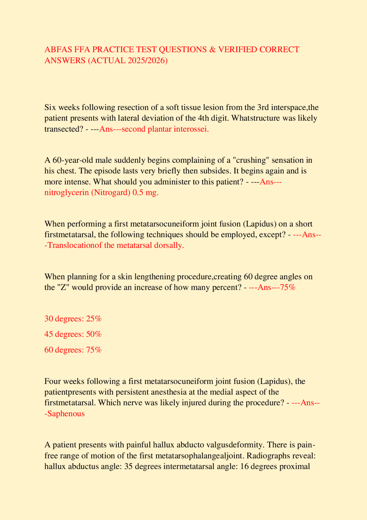 ABFAS FFA Practice Test Questions & Verified Correct Answers | Exams ...