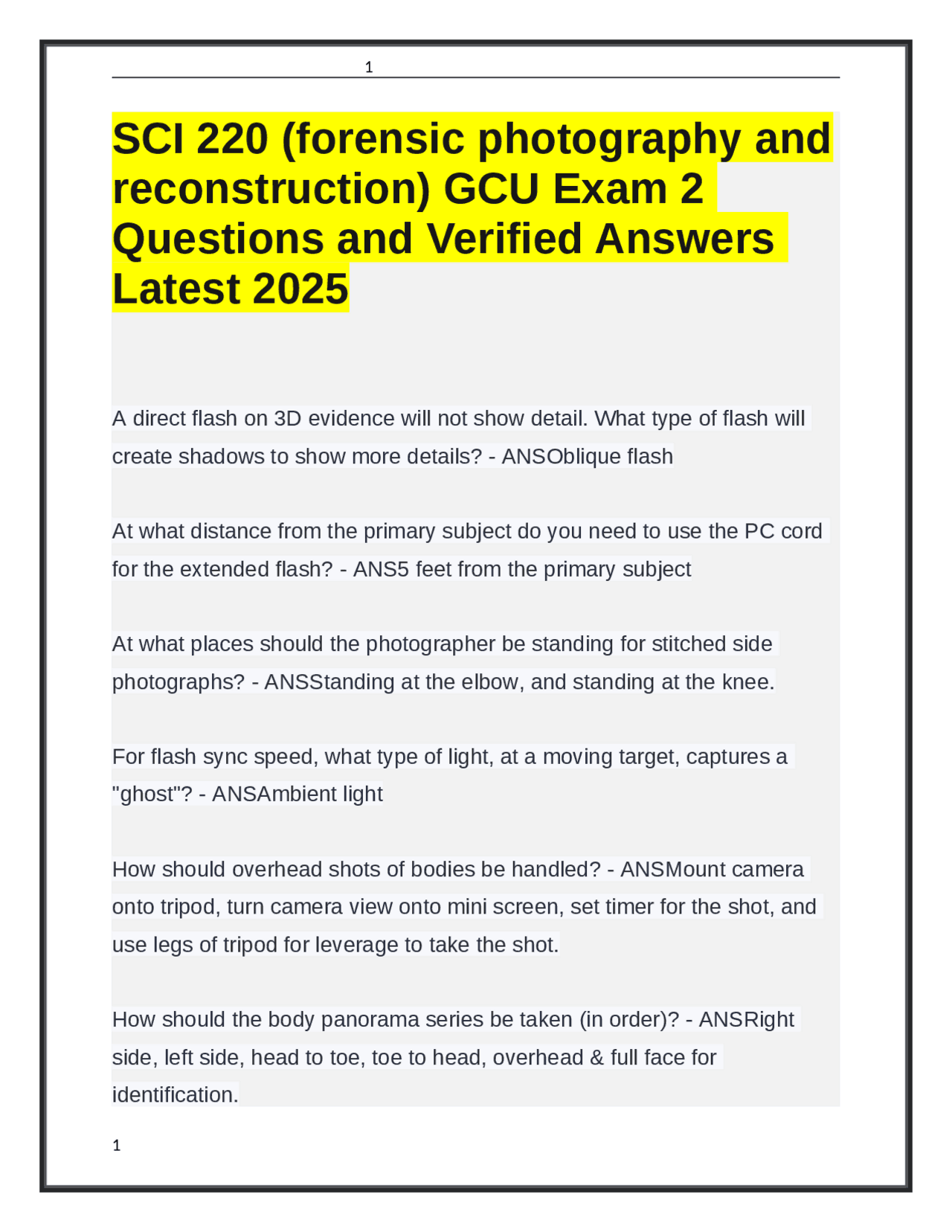 SCI 220 (forensic photography and reconstruction) GCU Exam 2 Questions ...