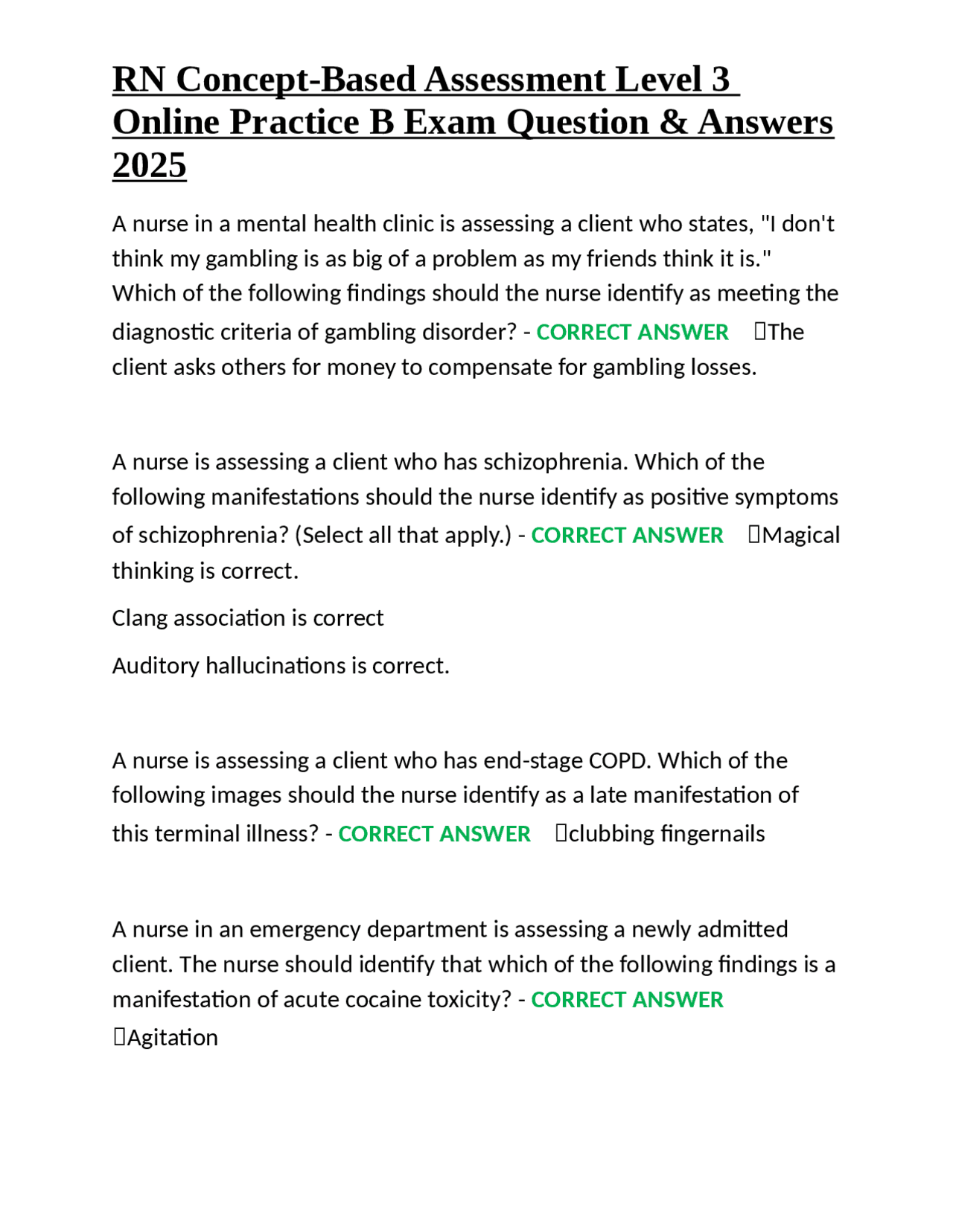 RN Concept-Based Assessment Level 3 Online Practice B Exam Question ...