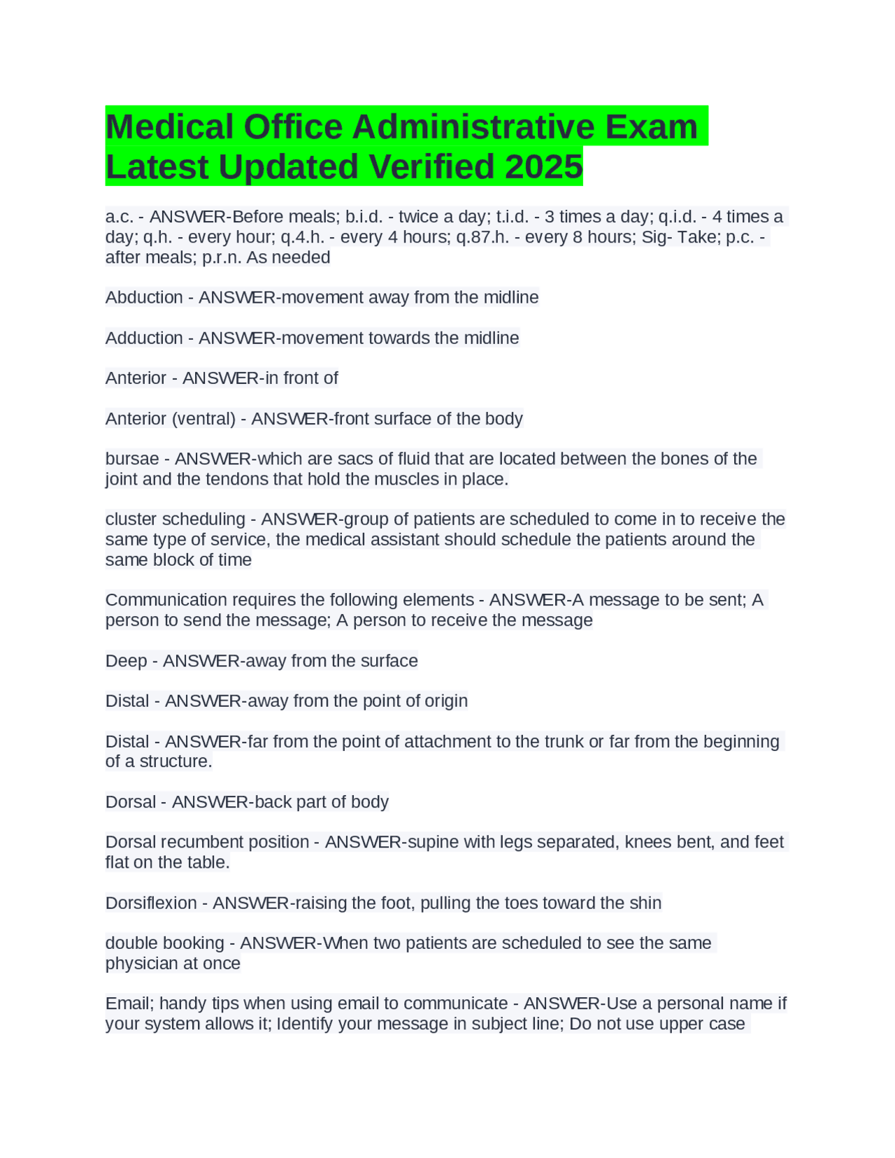 Medical Office Administrative Exam: Definitions and Concepts | Exams ...