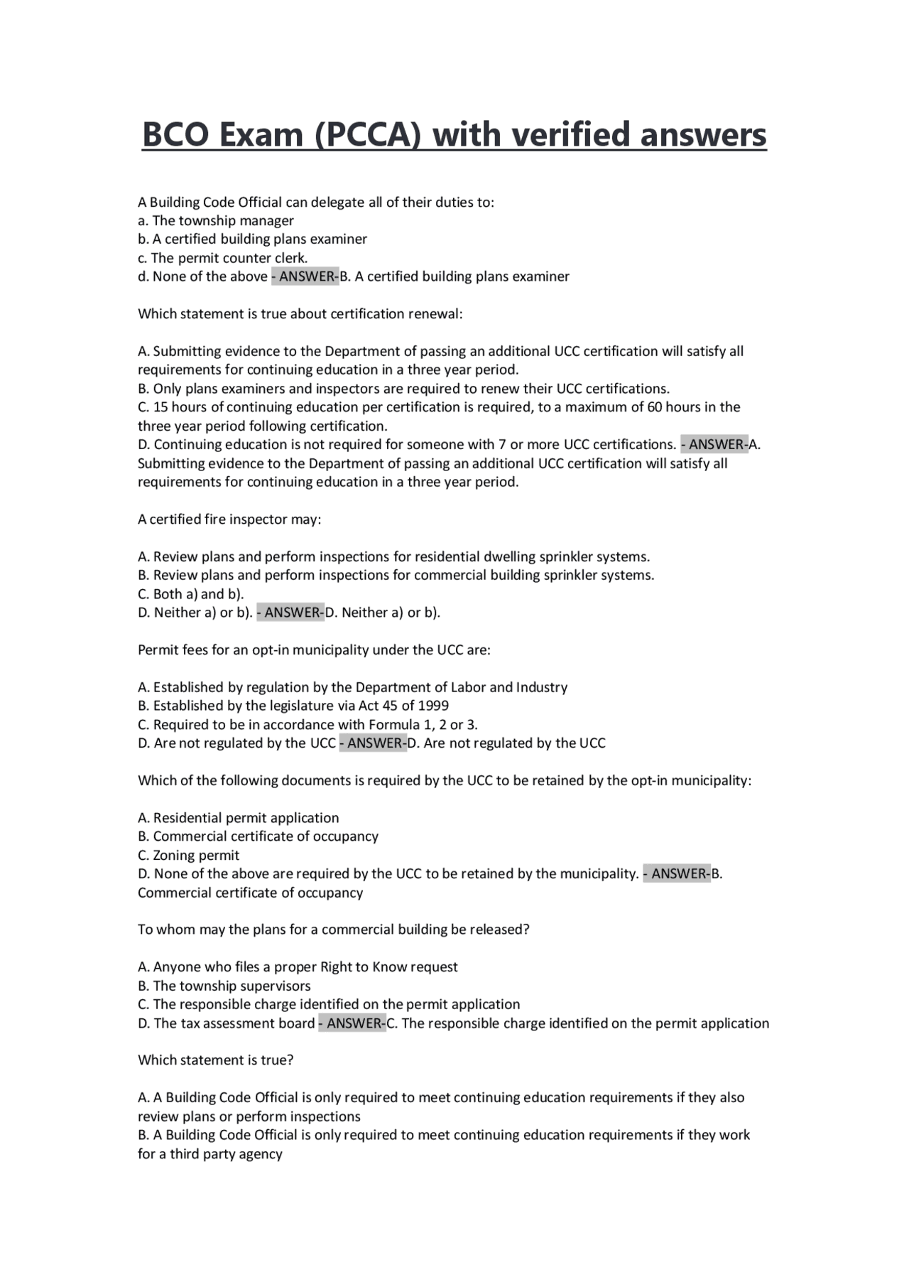 Uniform Construction Code (UCC) Exam Questions and Answers | Exams ...