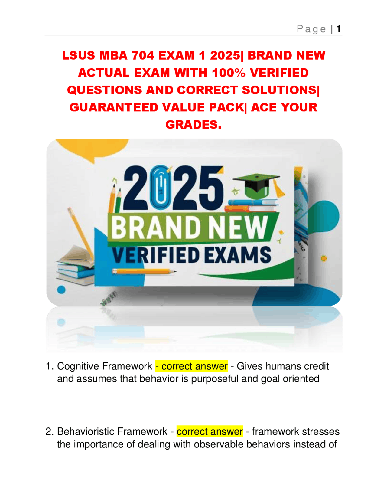 LSUS MBA 704 EXAM 1 2025| BRAND NEW ACTUAL EXAM. | Exams Advanced ...