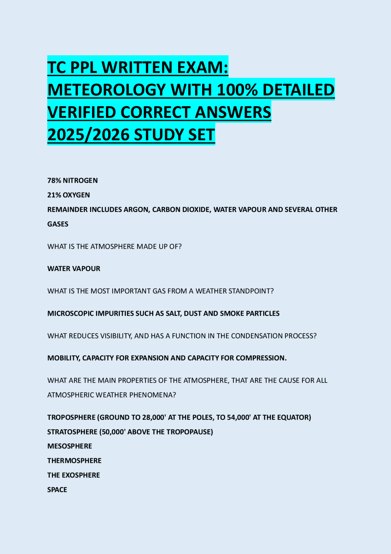 TC PPL WRITTEN EXAM: METEOROLOGY WITH 100% DETAILED VERIFIED CORRECT ...