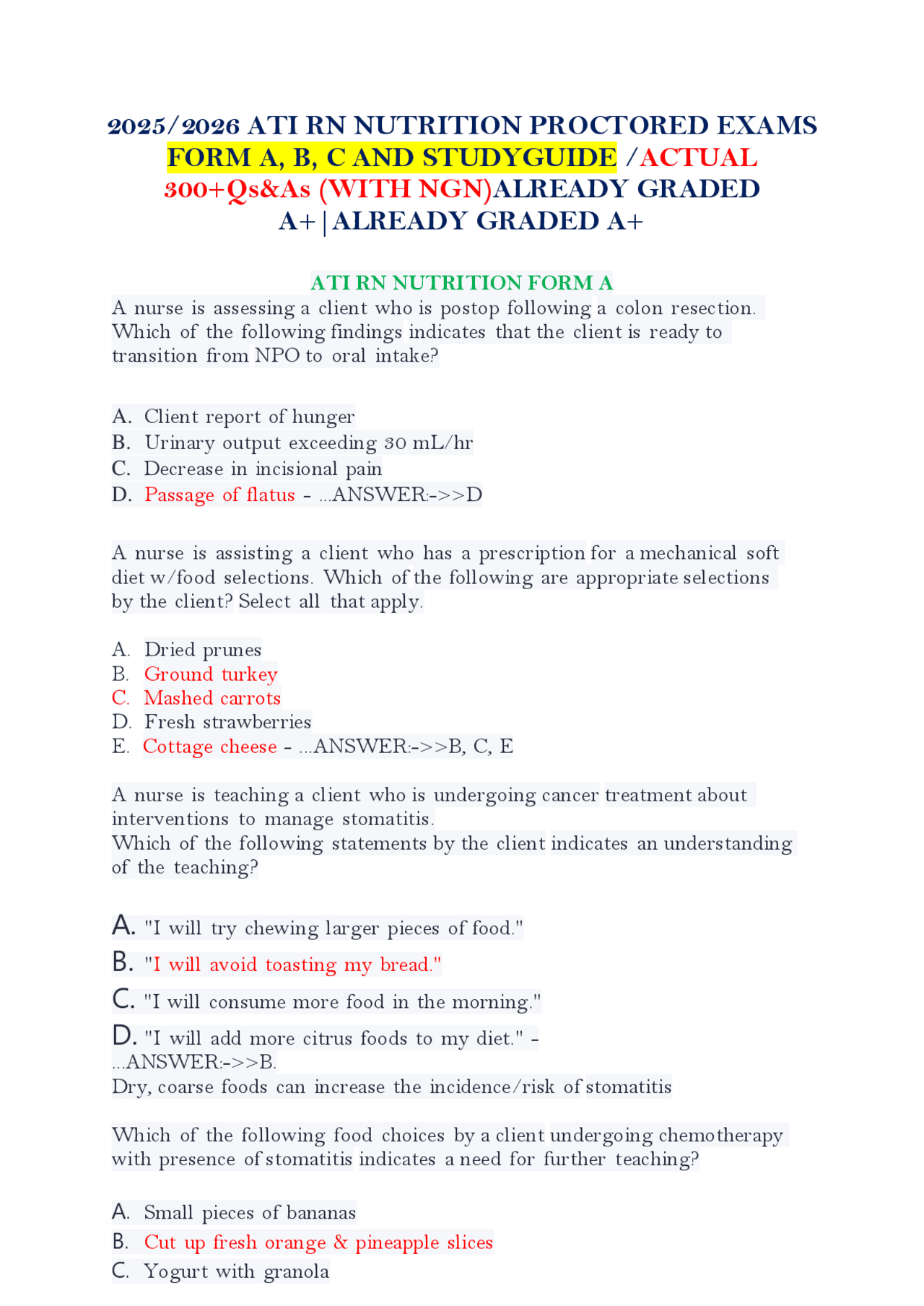 Nutrition Practice Questions for Nursing Students | Exams Nutrition ...