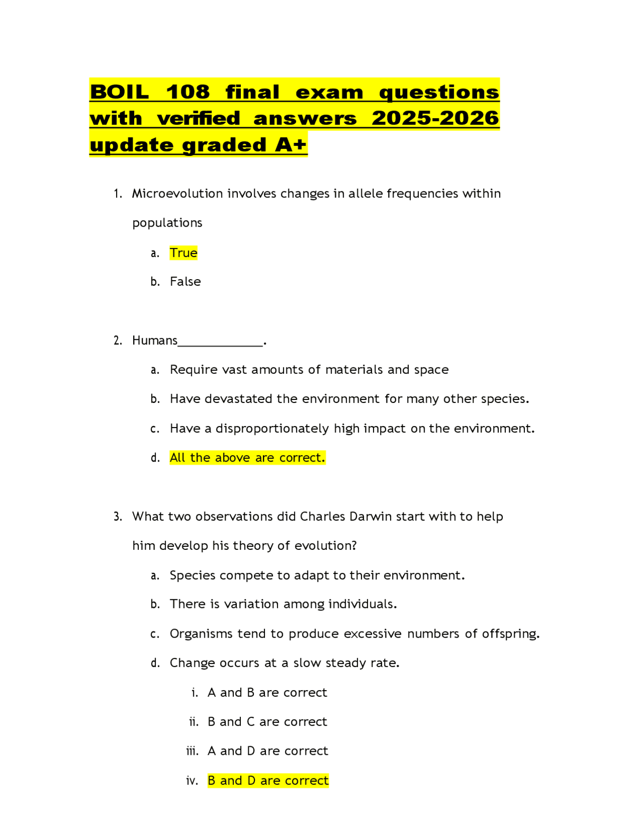 BOIL 108 final exam quiz with answers 2025-2026 update graded A+ ...