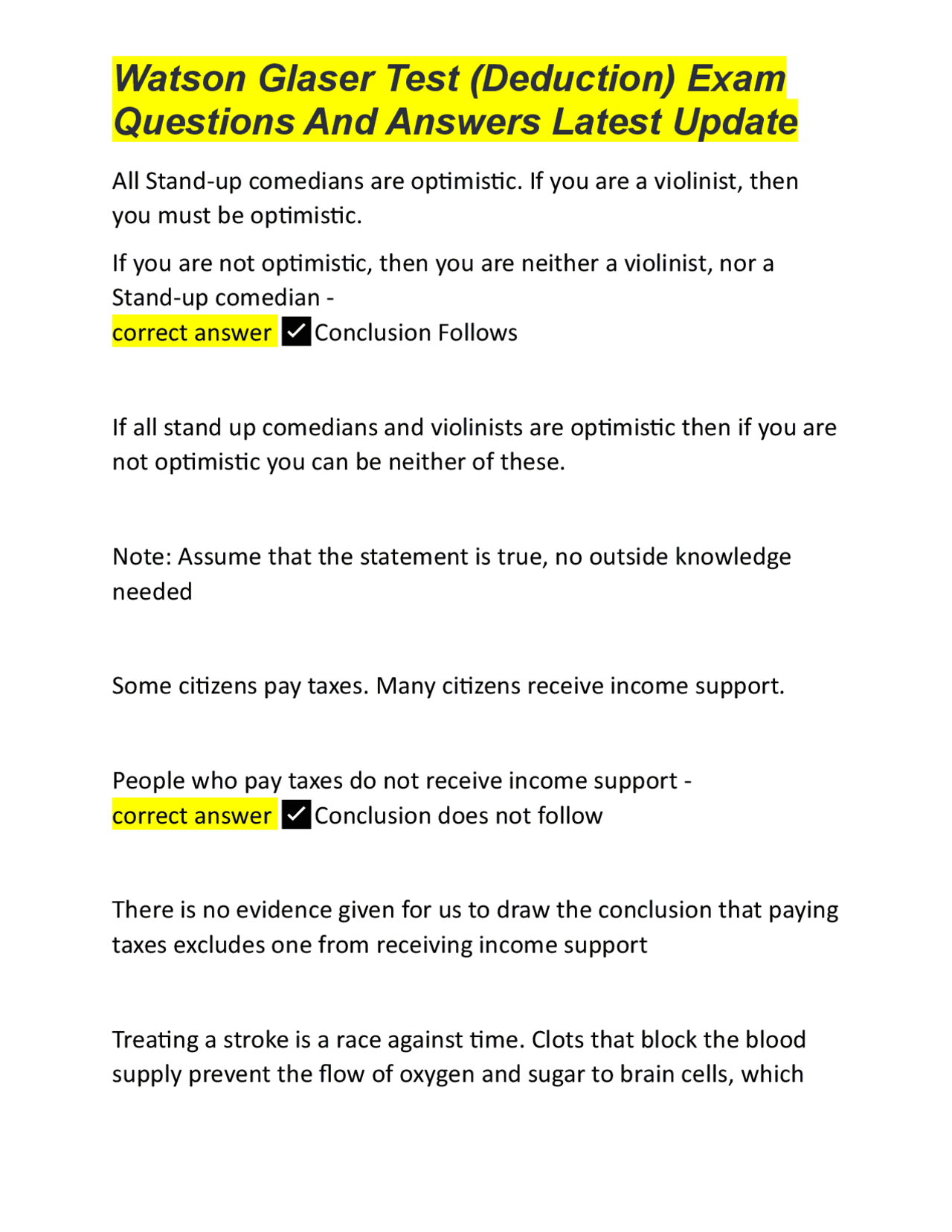 Watson Glaser Test (Deduction) Exam Questions And Answers Latest Update ...