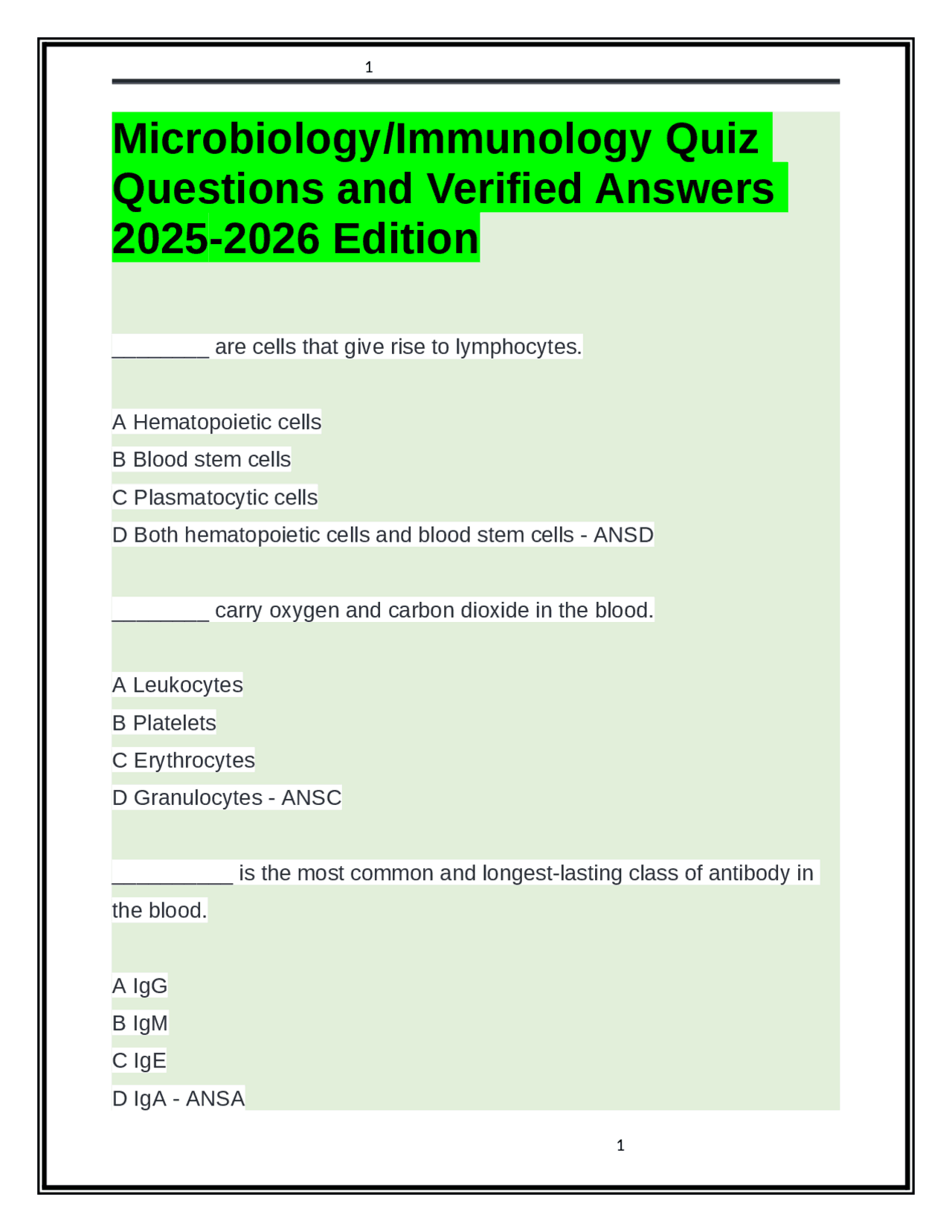 Microbiology/Immunology Quiz: Questions and Verified Answers (2025-2026 ...