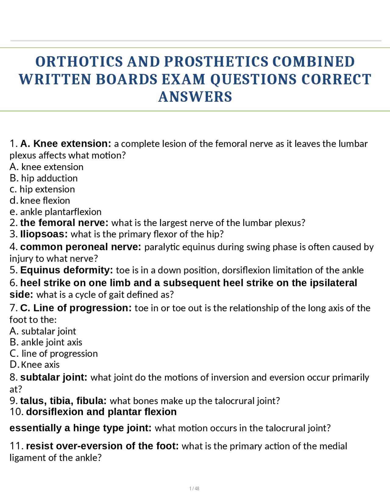 ORTHOTICS AND PROSTHETICS COMBINED WRITTEN BOARDS EXAM QUESTIONS ...