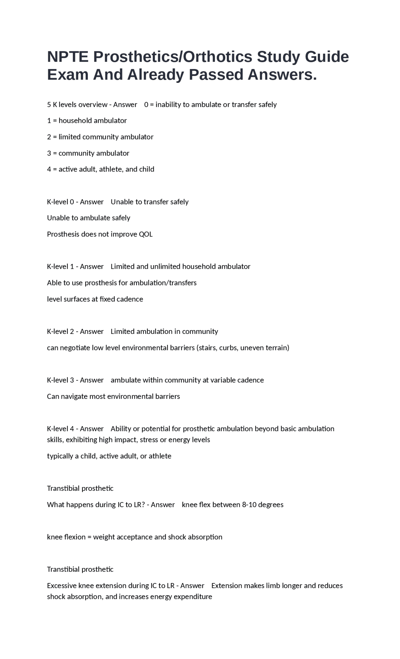 NPTE Prosthetics/Orthotics Study Guide: Exam and Answers | Exams ...