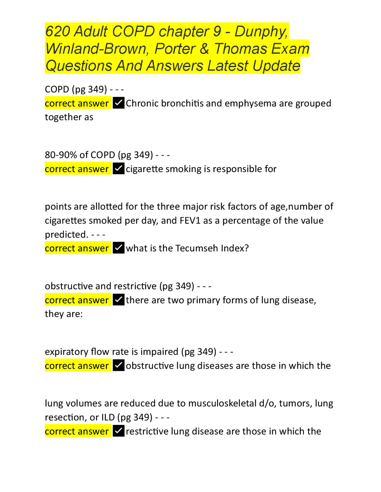620 Adult COPD chapter 9 - Dunphy, Winland-Brown, Porter & Thomas Exam ...