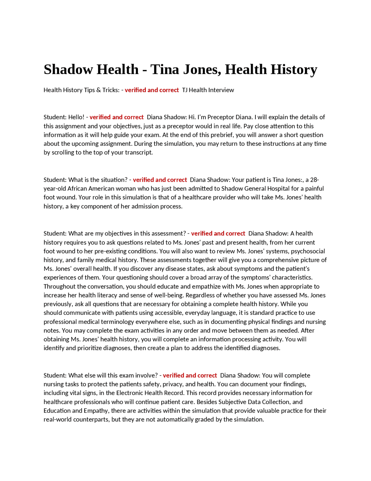 Shadow Health - Tina Jones: Health History Simulation | Quizzes Health ...