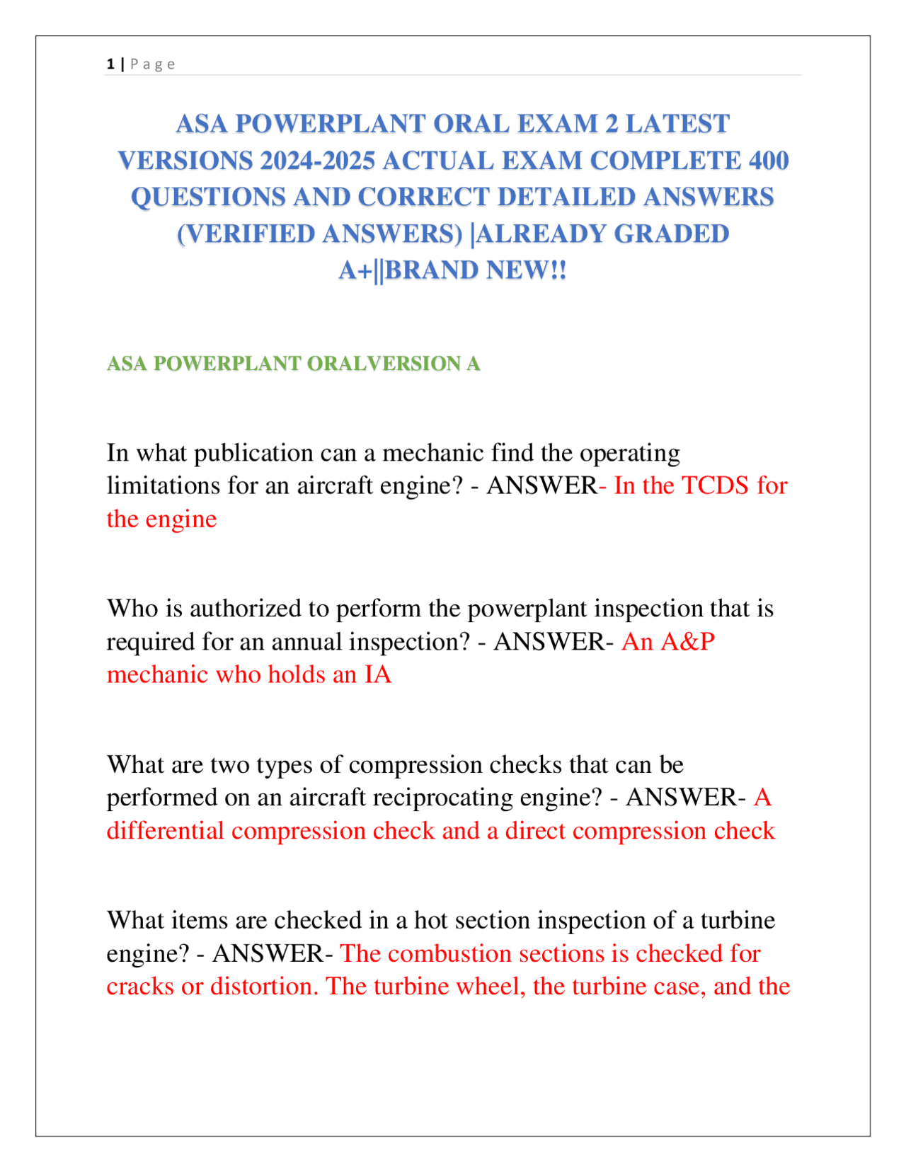 ASA POWERPLANT ORAL EXAM 2 LATEST VERSIONS 2024-2025 ACTUAL EXAM ...