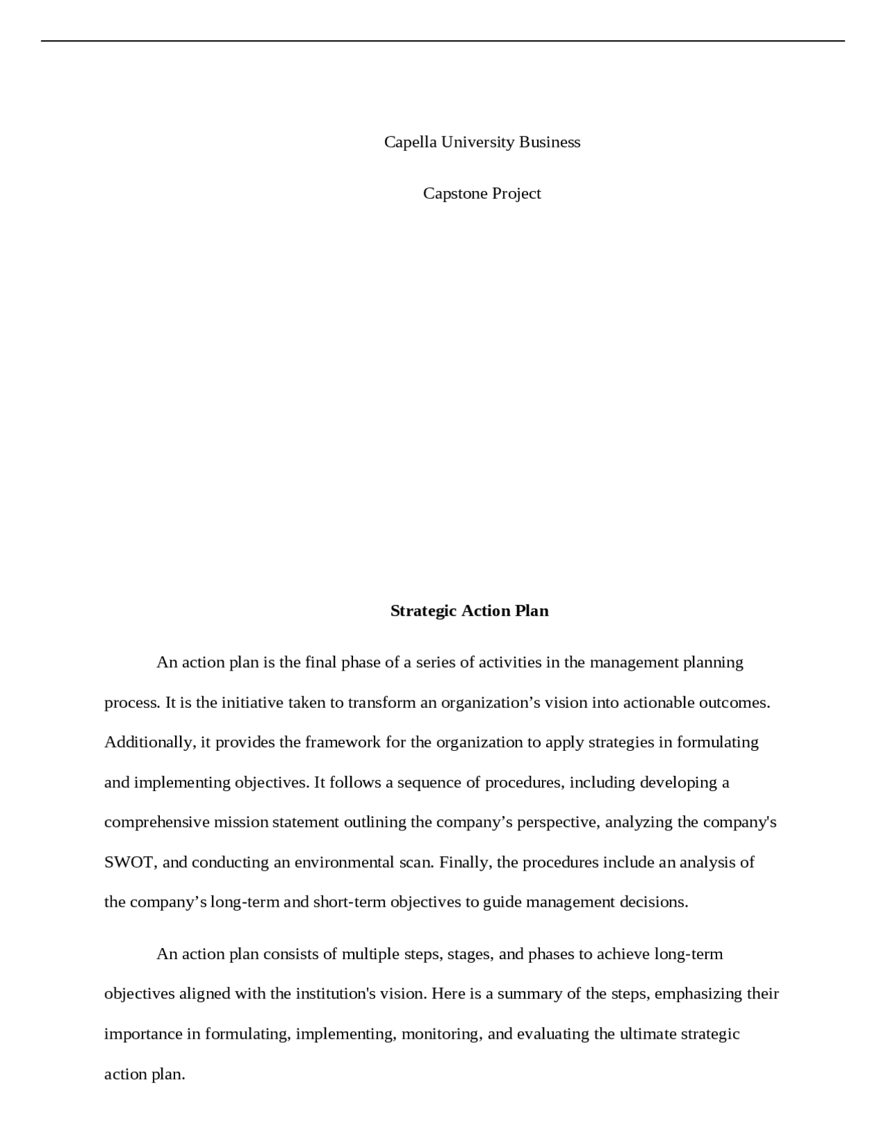 Capella University Business Capstone Project Strategic Actio | Thesis ...