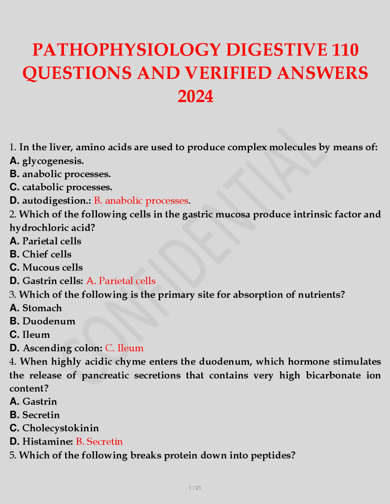 Pathophysiology of the Digestive System: Questions and Answers | Exams ...