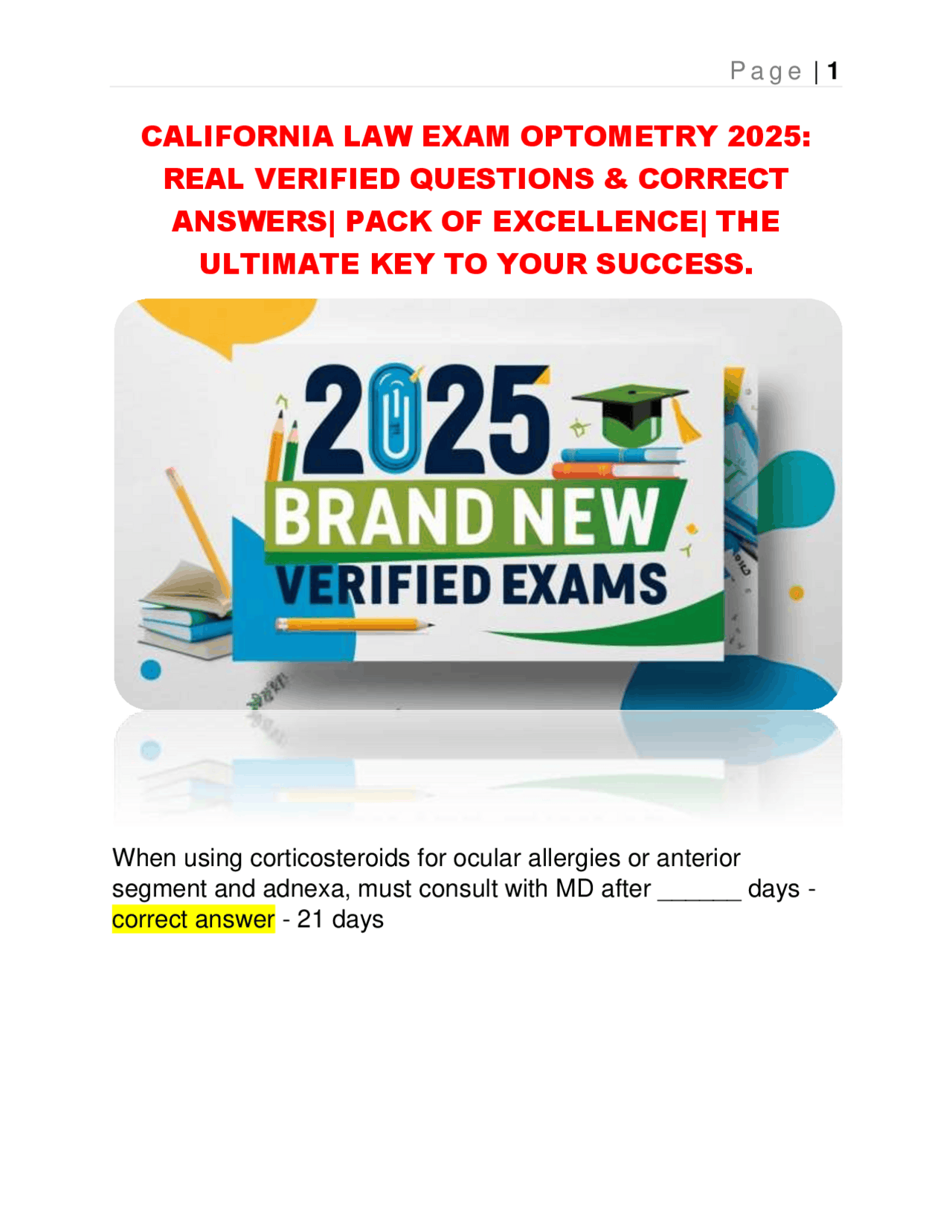 CALIFORNIA LAW EXAM OPTOMETRY 2025: REAL VERIFIED QUESTIONS & CORRECT ...
