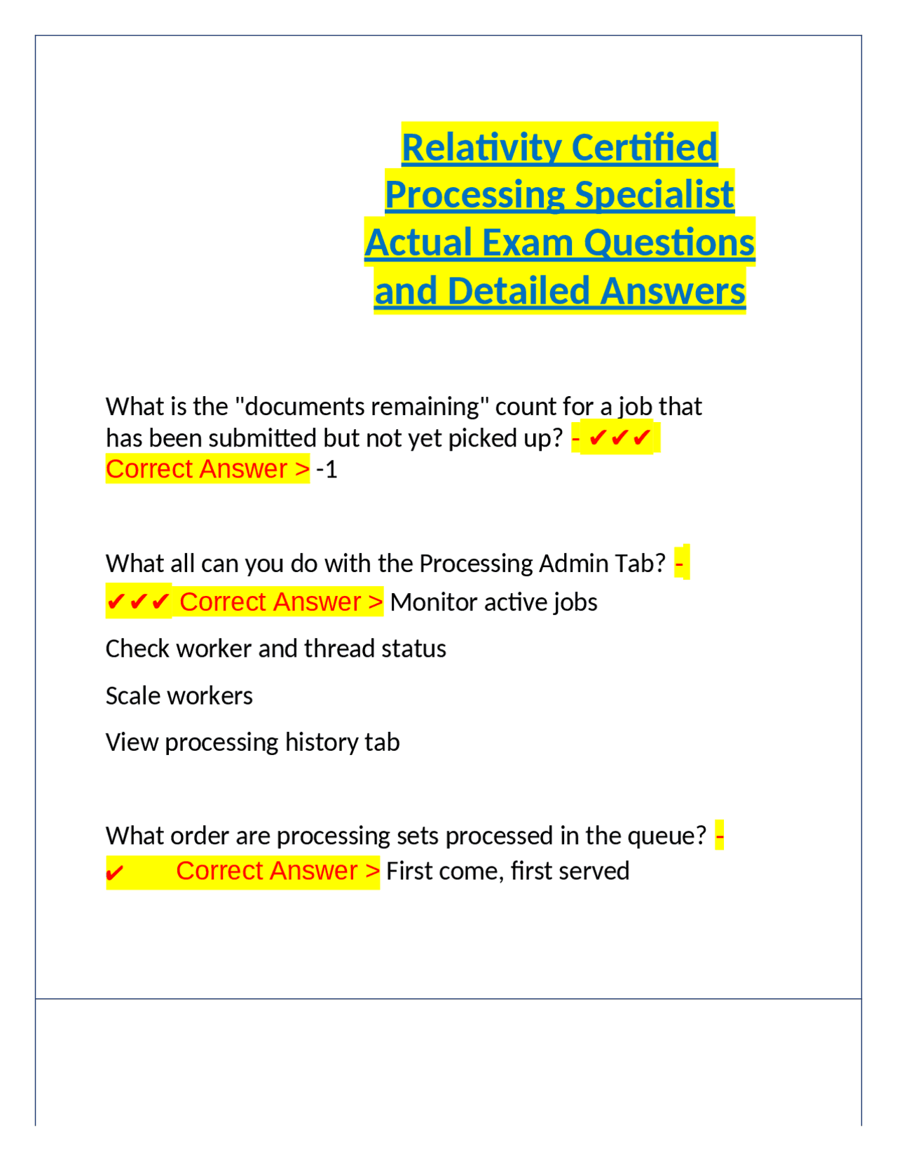Relativity Certified Processing Specialist Actual Exam Questions and Detailed Answers | Exams ...