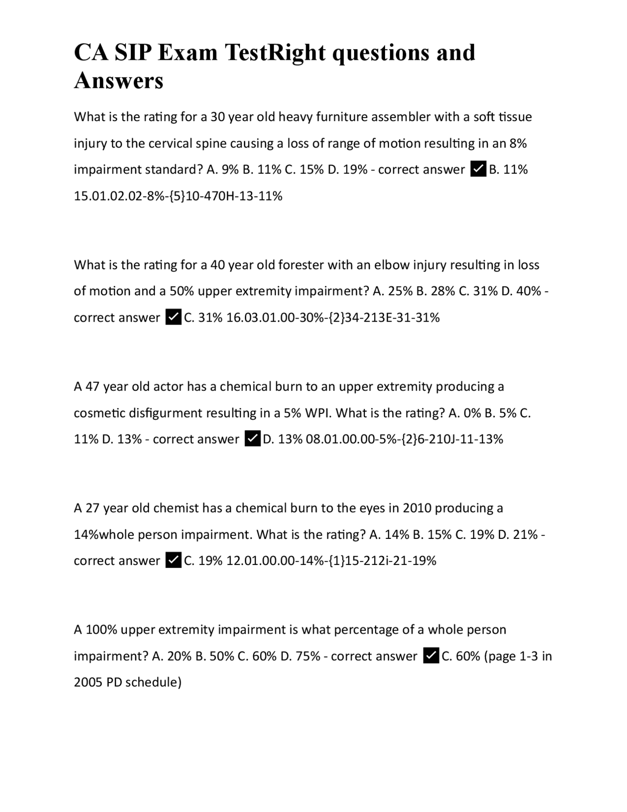 CA SIP Exam TestRight Questions and Answers | Exams Nursing | Docsity