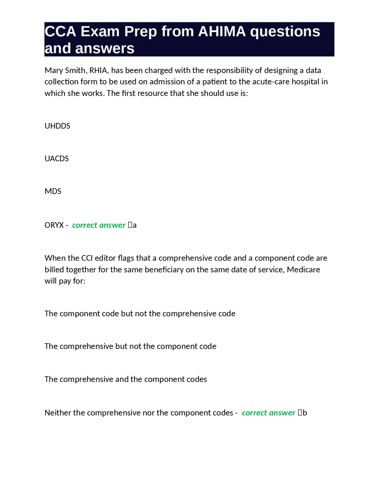 CCA Exam Prep from AHIMA: Multiple Choice Questions and Answers | Exams ...