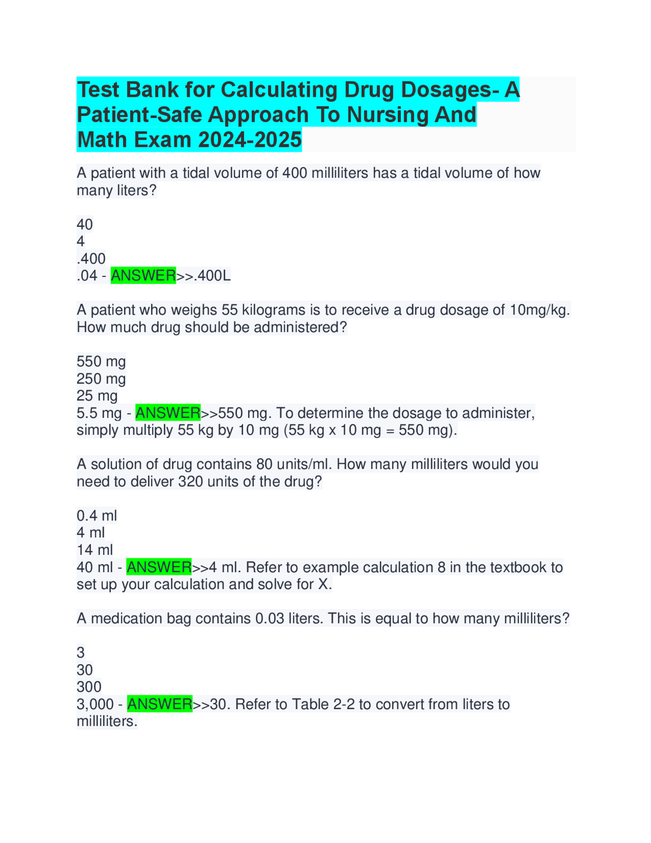 Drug Dosage Calculations: A Patient-Safe Approach for Nursing Exams ...