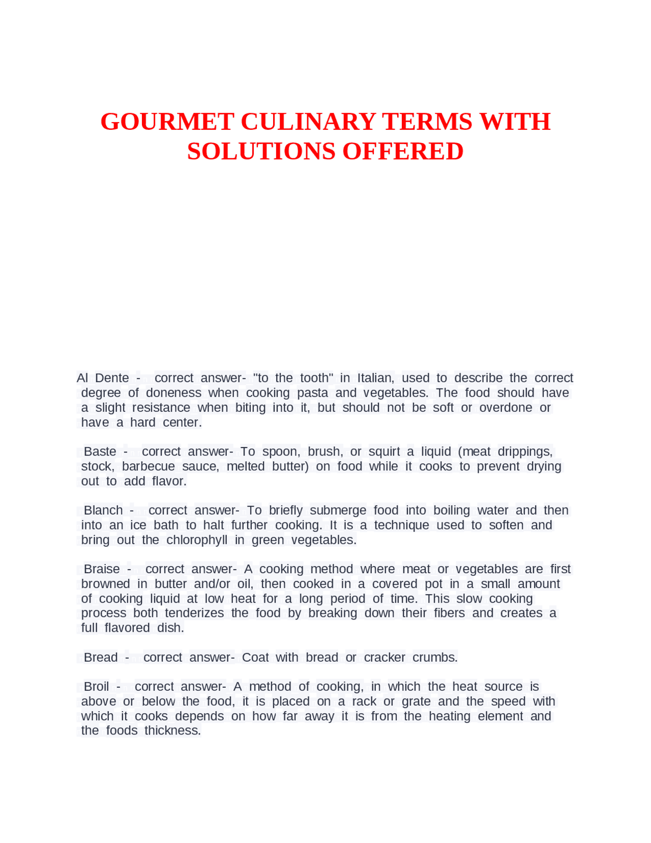 Glossary of Culinary Terms: Definitions and Explanations | Exams ...