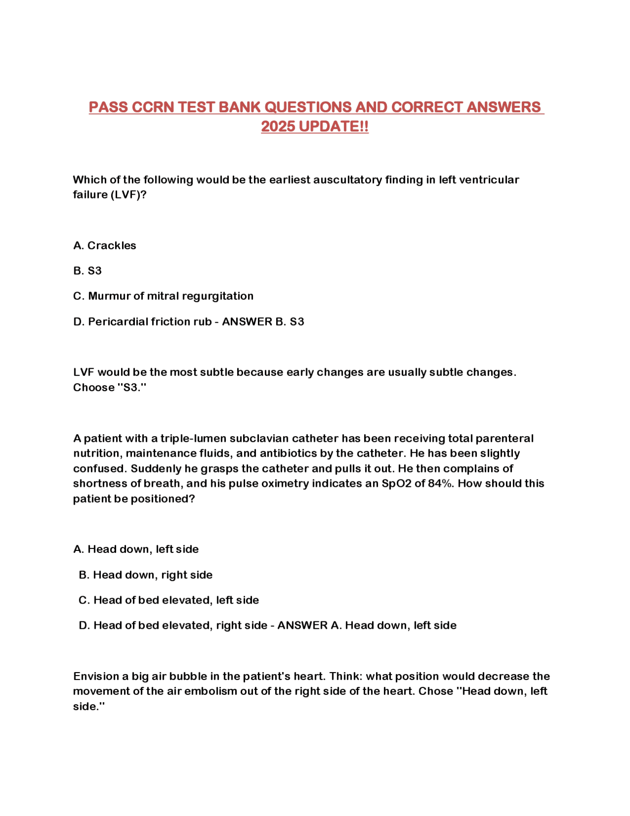 PASS CCRN TEST BANK QUESTIONS AND CORRECT ANSWERS 2025 UPDATE!! | Exams ...