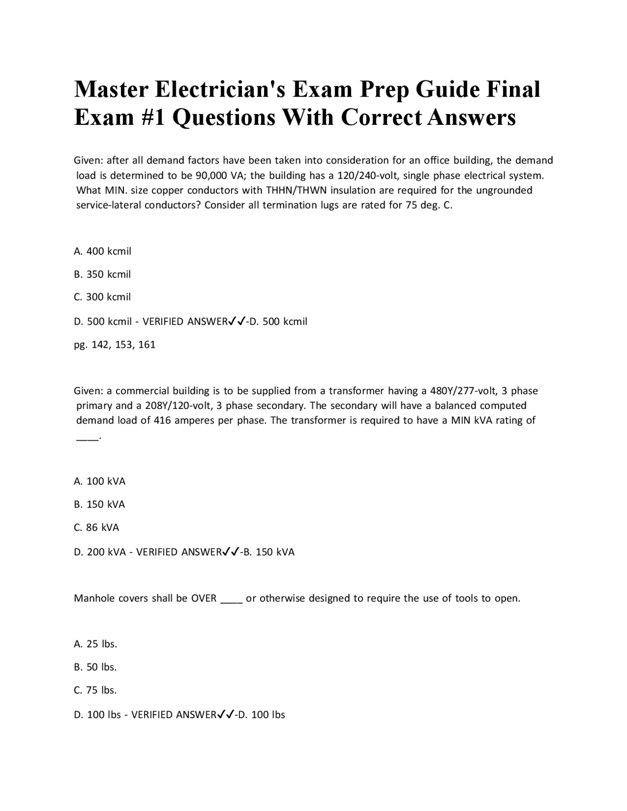 Master Electrician's Exam Prep Guide: Final Exam #1 Questions and ...