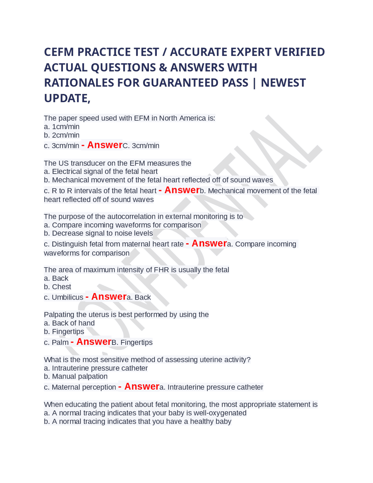CEFM PRACTICE TEST / ACCURATE EXPERT VERIFIED ACTUAL QUESTIONS ...