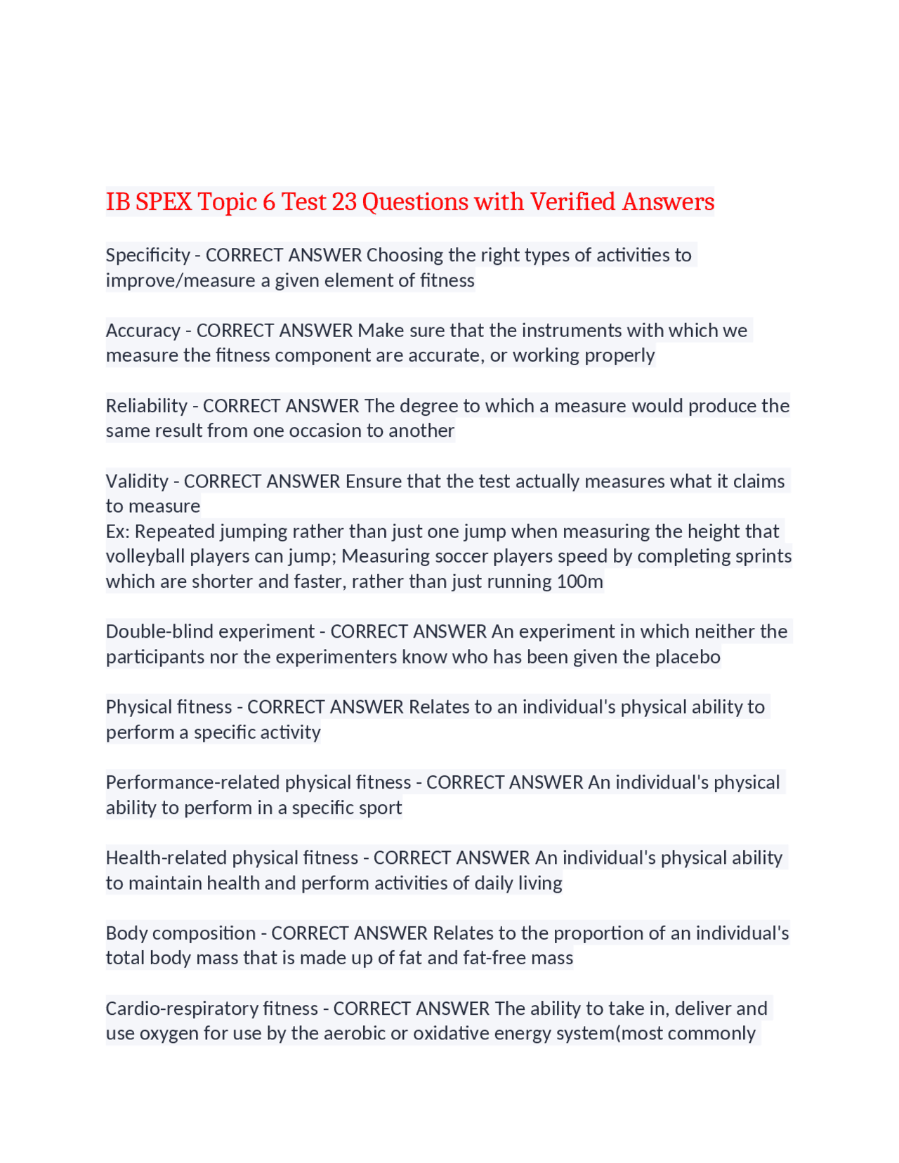 IB SPEX Topic 6 Test 23 Questions with Verified Answers,100% CORRECT ...