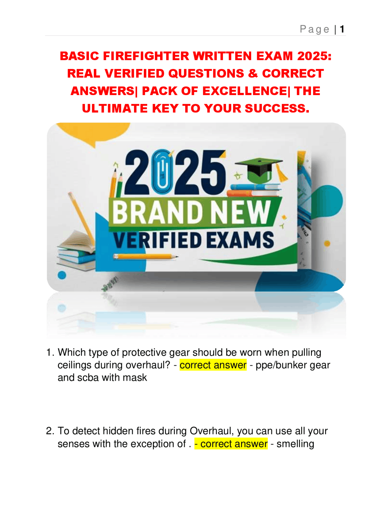 BASIC FIREFIGHTER WRITTEN EXAM 2025: REAL VERIFIED QUESTIONS & CORRECT ...