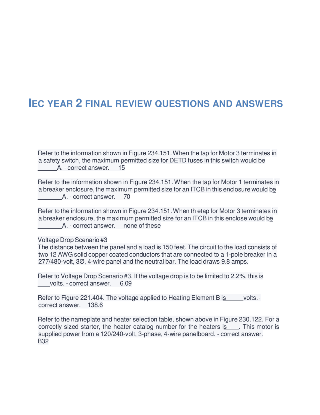 IEC YEAR 2 FINAL REVIEW QUESTIONS AND ANSWERS. | Exams Electrical and ...