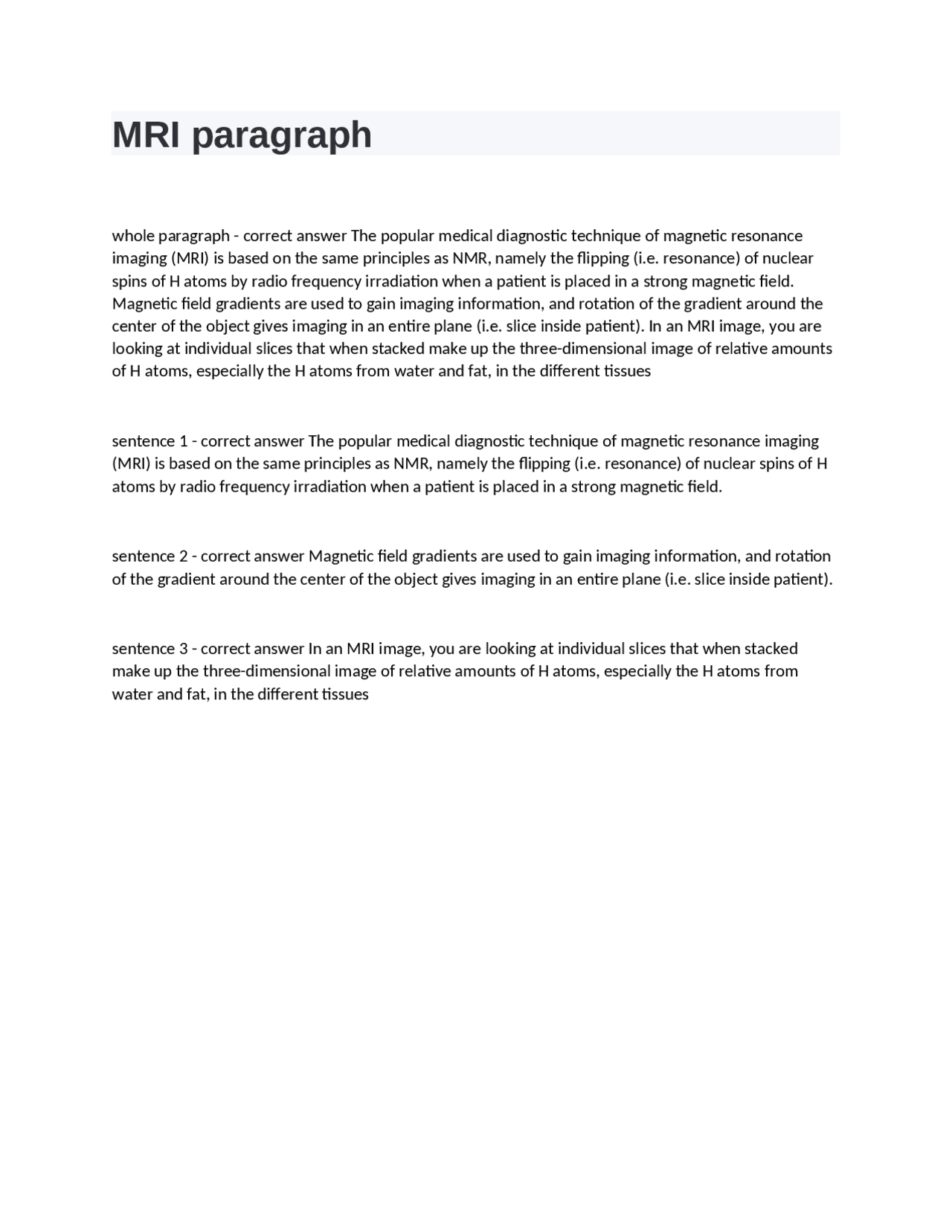 MRI Principles and Techniques: Exercises and Explanations | Exams ...