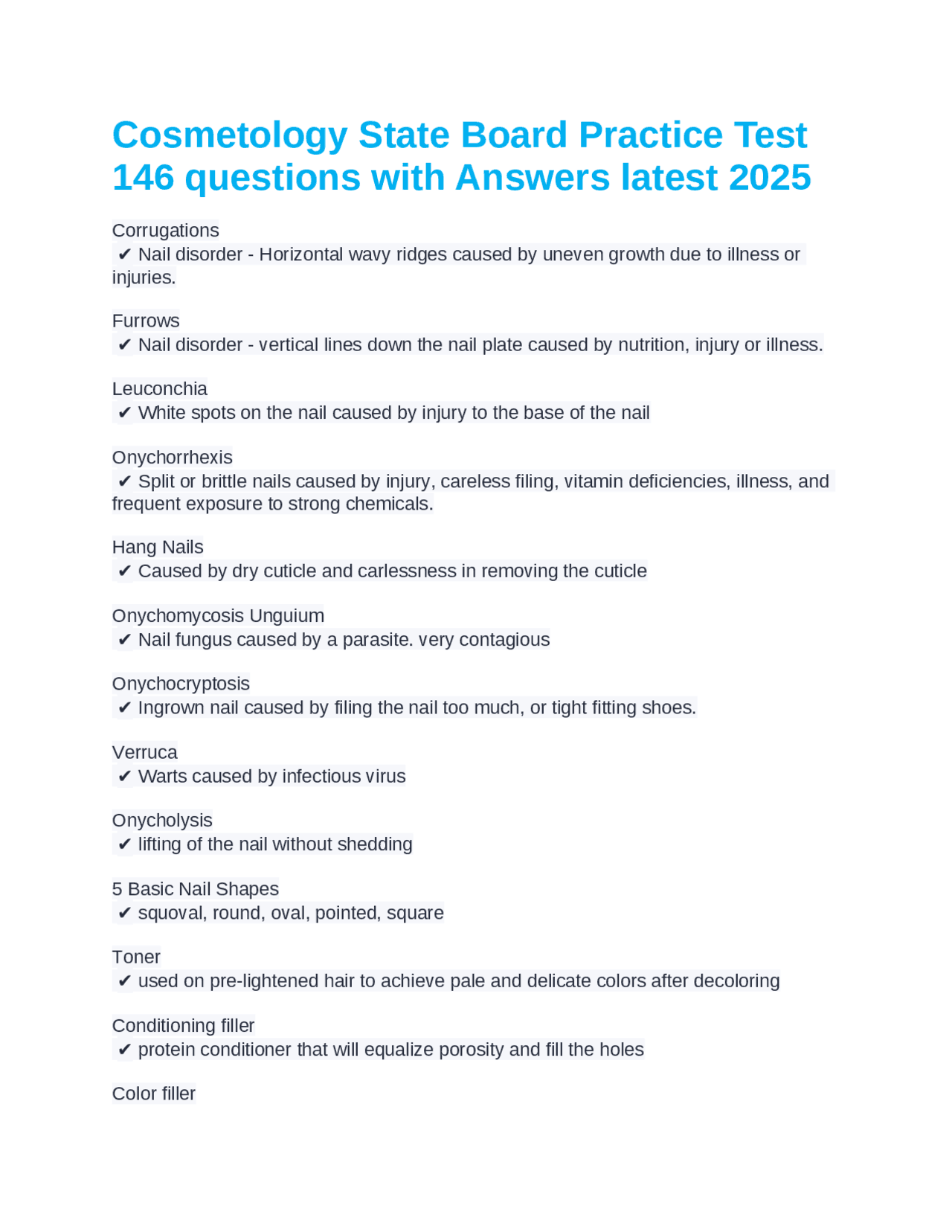 Cosmetology State Board Practice Test 146 questions with Answers latest ...