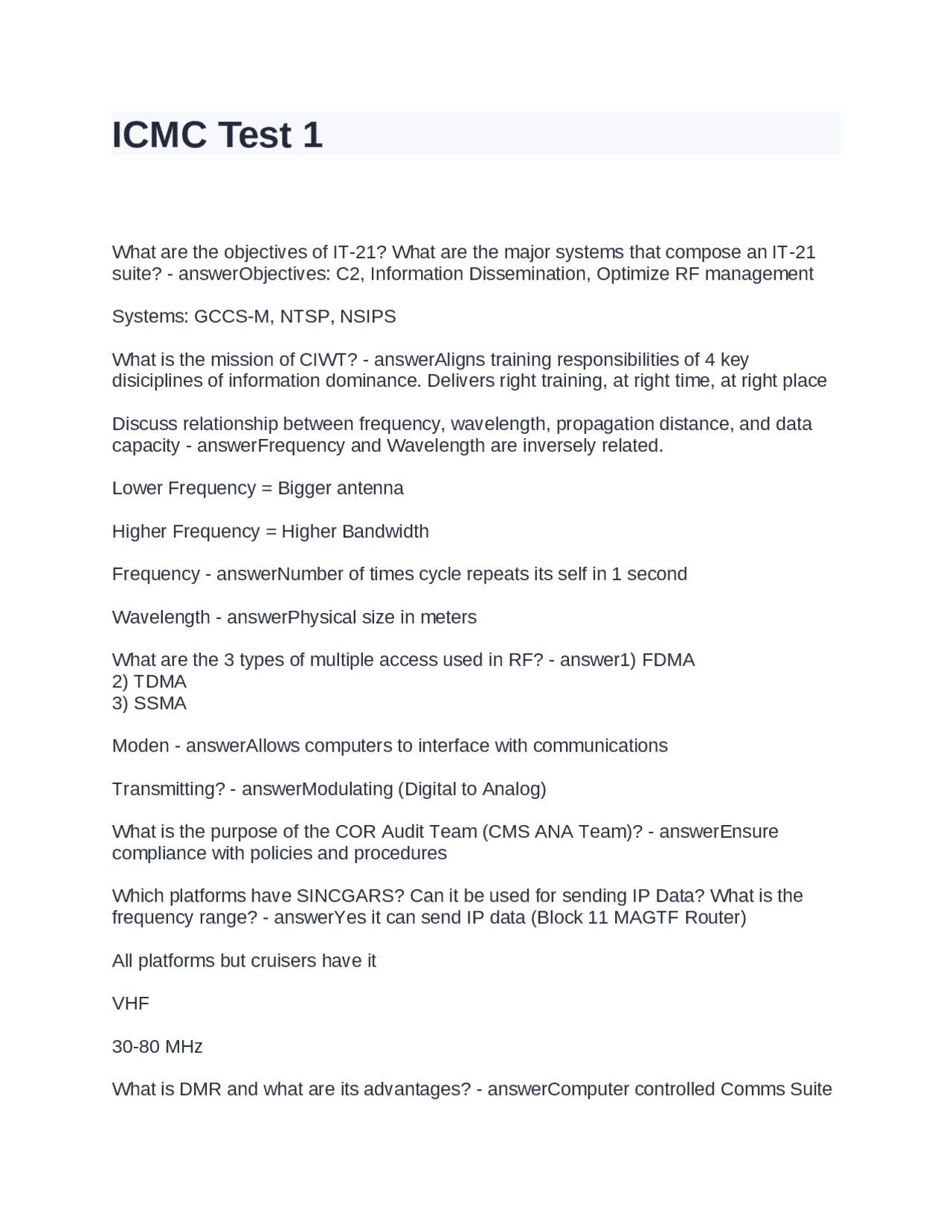 ICMC Test 1 Questions and Answers 100% Solved | Exams Advanced ...