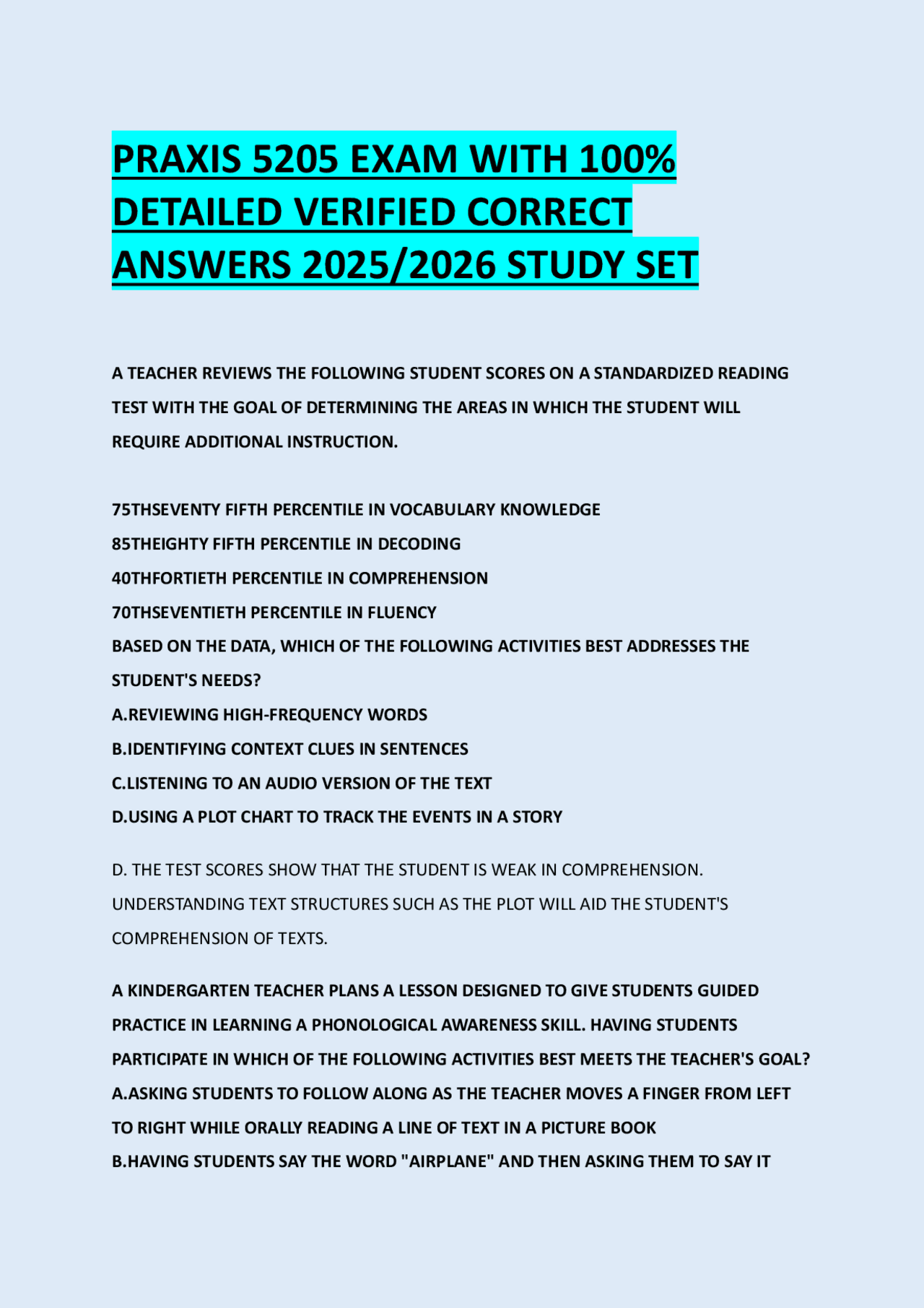 PRAXIS 5205 EXAM WITH 100% DETAILED VERIFIED CORRECT ANSWERS 2025/2026 ...