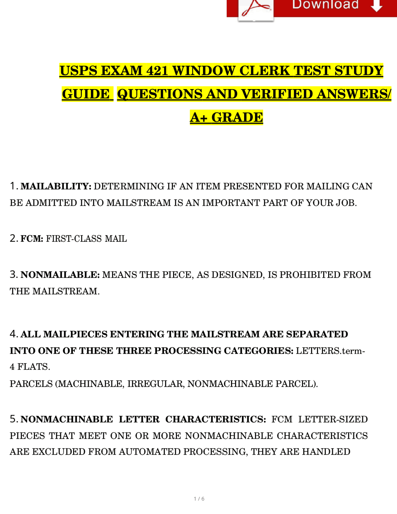 USPS 421 EXAM WINDOW CLERK TEST STUDY QUESTIONS AND ANSWERS CORRECT ...