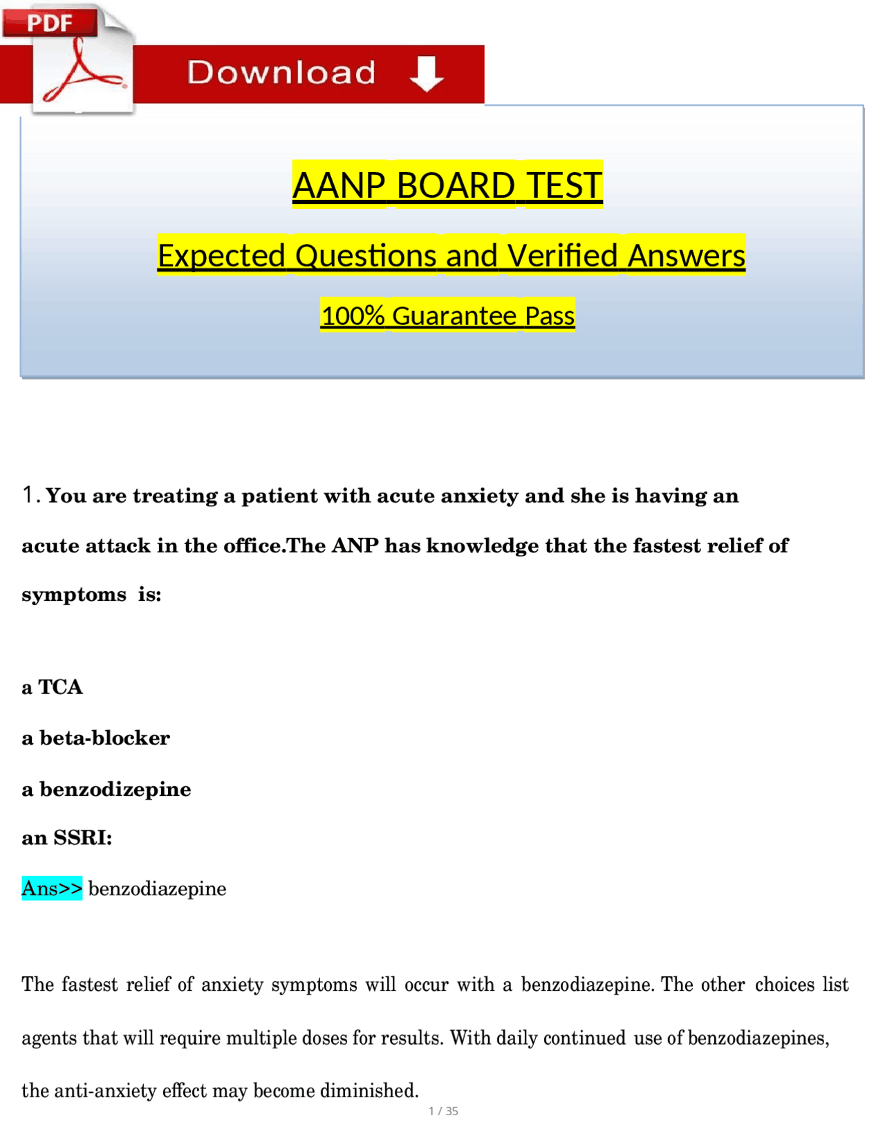 AANP BOARD TEST QUESTIONS AND ANSWERS A+ VERIFIED | Exams Nursing | Docsity