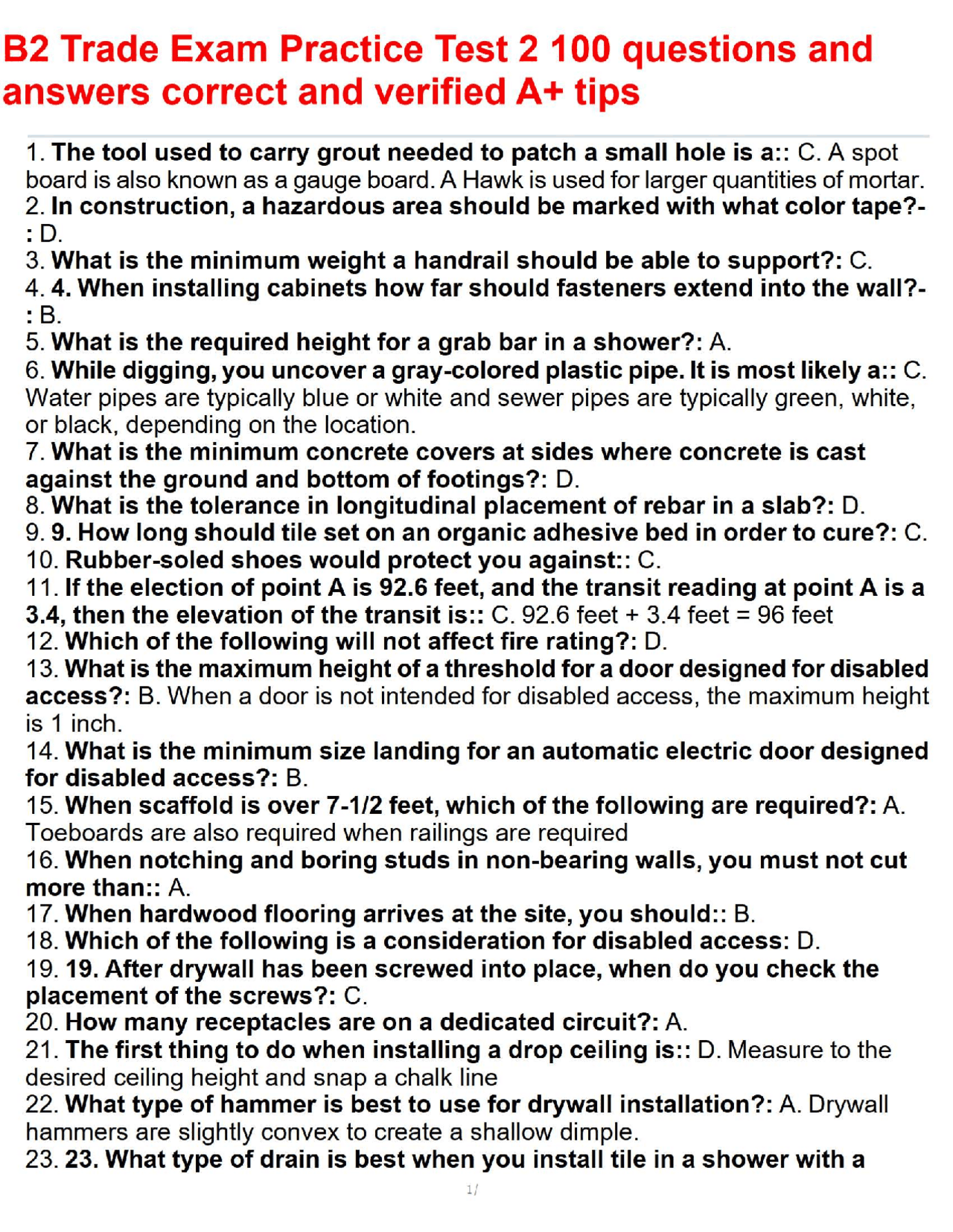 B2 Trade Exam Practice Test 2 100 questions and answers correct and ...
