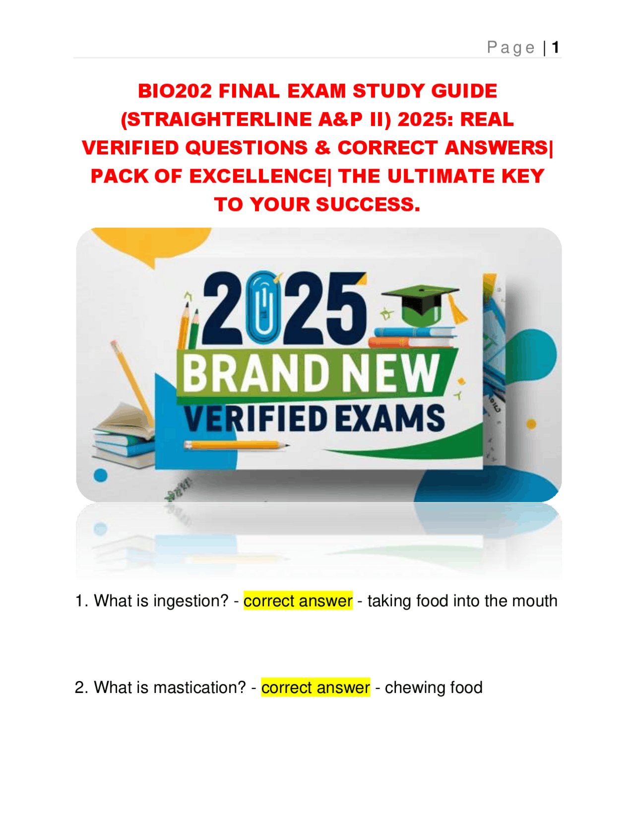 BIO202 FINAL EXAM STUDY GUIDE (STRAIGHTERLINE A&P II) 2025. | Exams ...