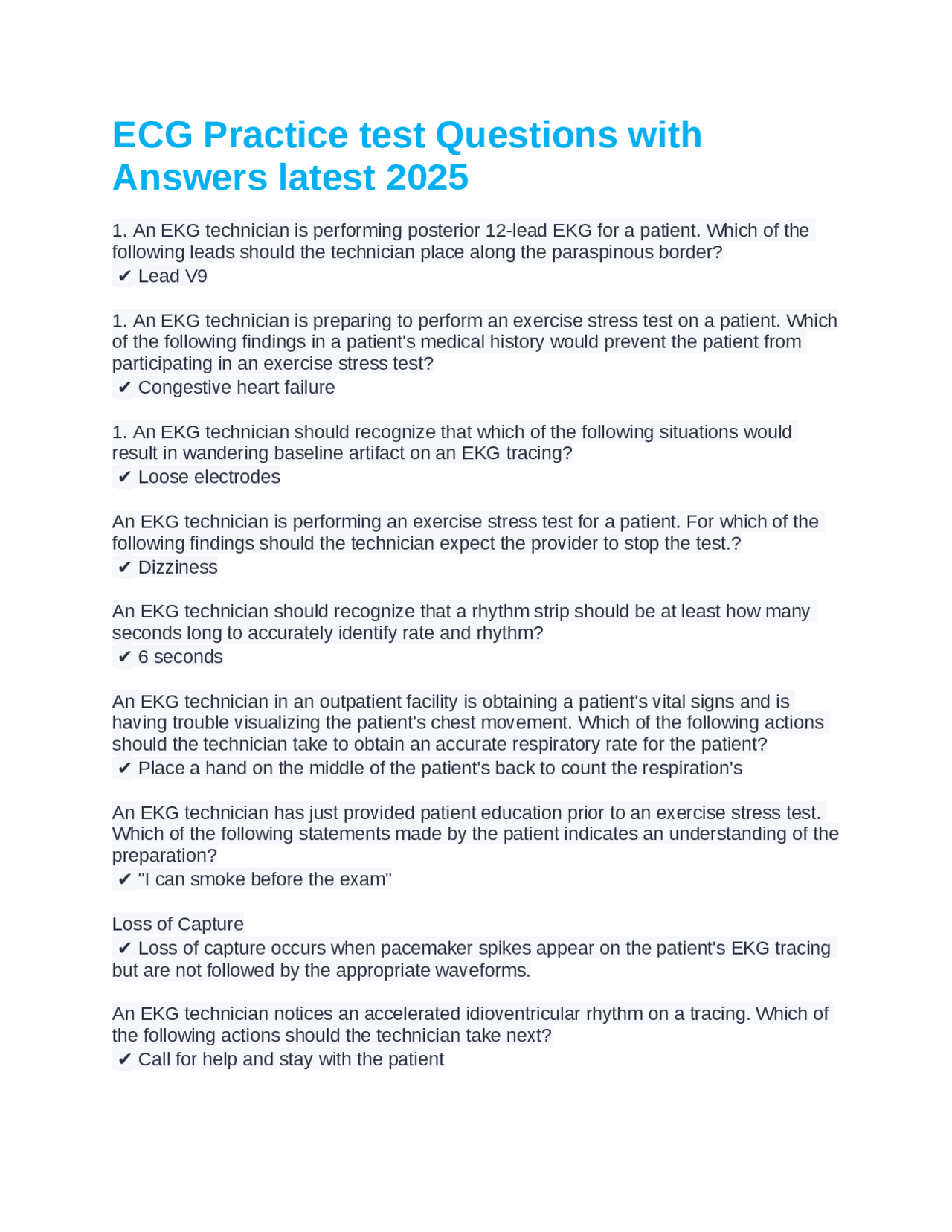 ECG Practice test Questions with Answers latest 2025 | Exams Medicine ...