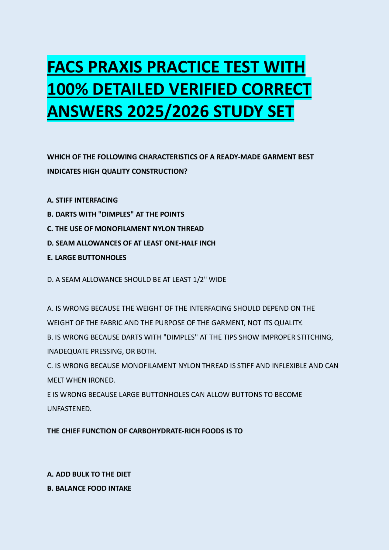 FACS PRAXIS PRACTICE TEST WITH 100% DETAILED VERIFIED CORRECT ANSWERS ...