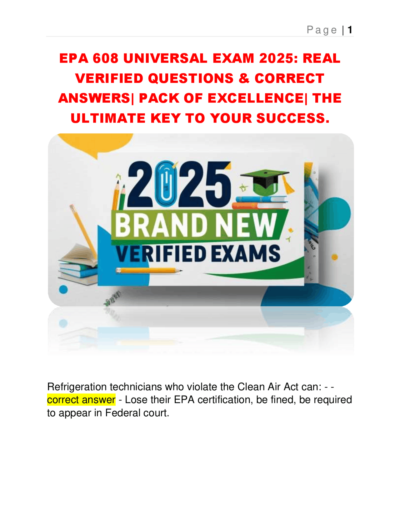EPA 608 UNIVERSAL EXAM 2025: REAL VERIFIED QUESTIONS & CORRECT ANSWERS ...