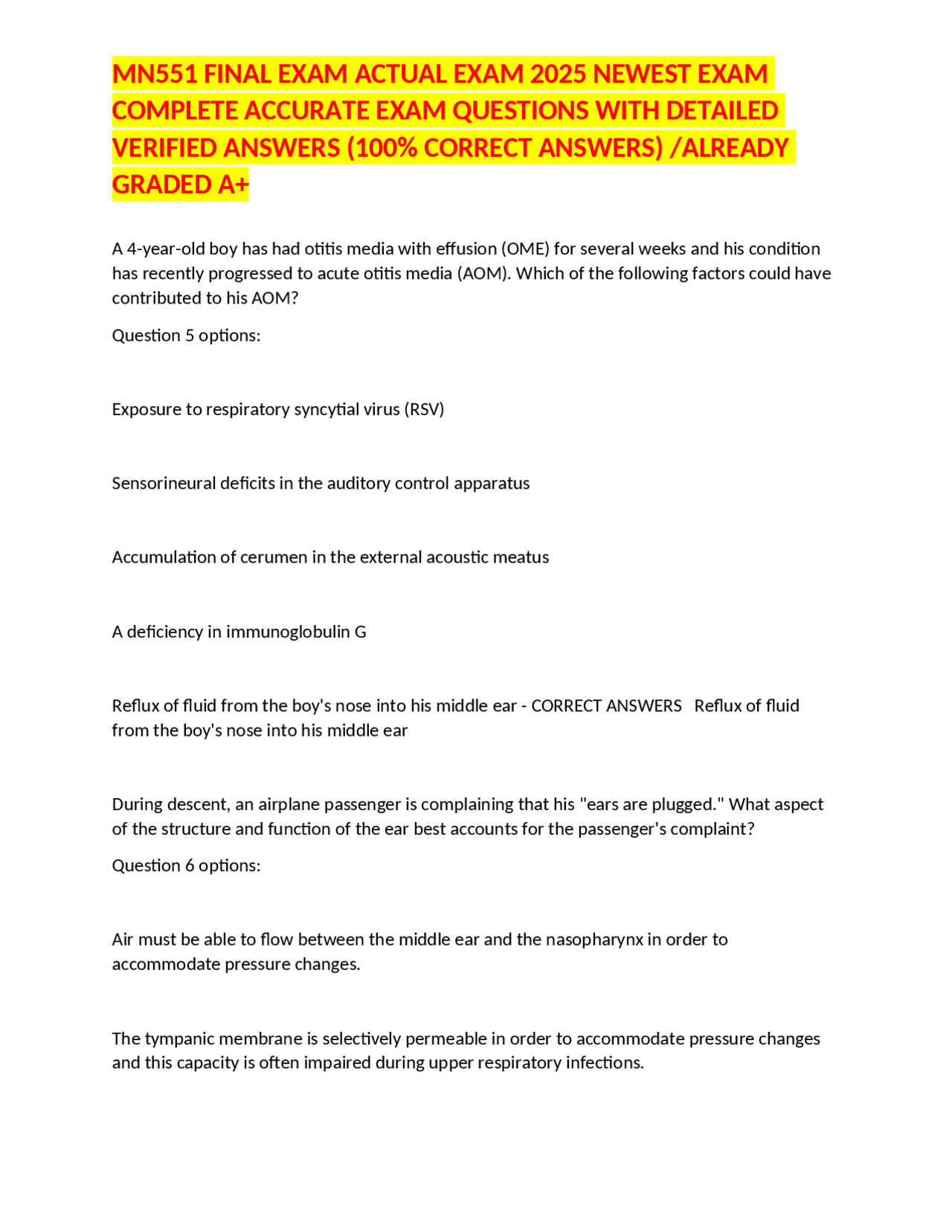 MN551 FINAL EXAM ACTUAL EXAM 2025 NEWEST EXAM COMPLETE ACCURATE EXAM ...