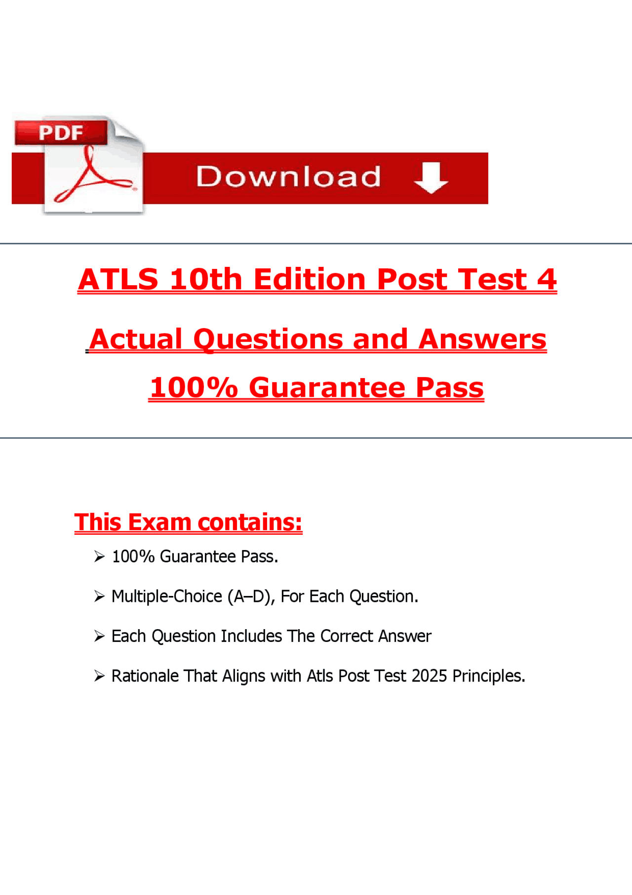 ATLS 10th Edition Post Test 4 Actual Qs with Verified Ans (2025 / 2026 ...