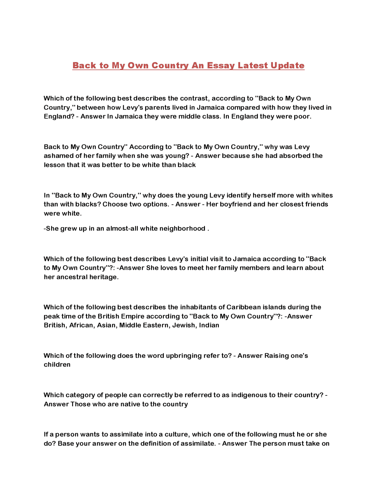 Back to My Own Country An Essay Latest Update | Exams Advanced ...