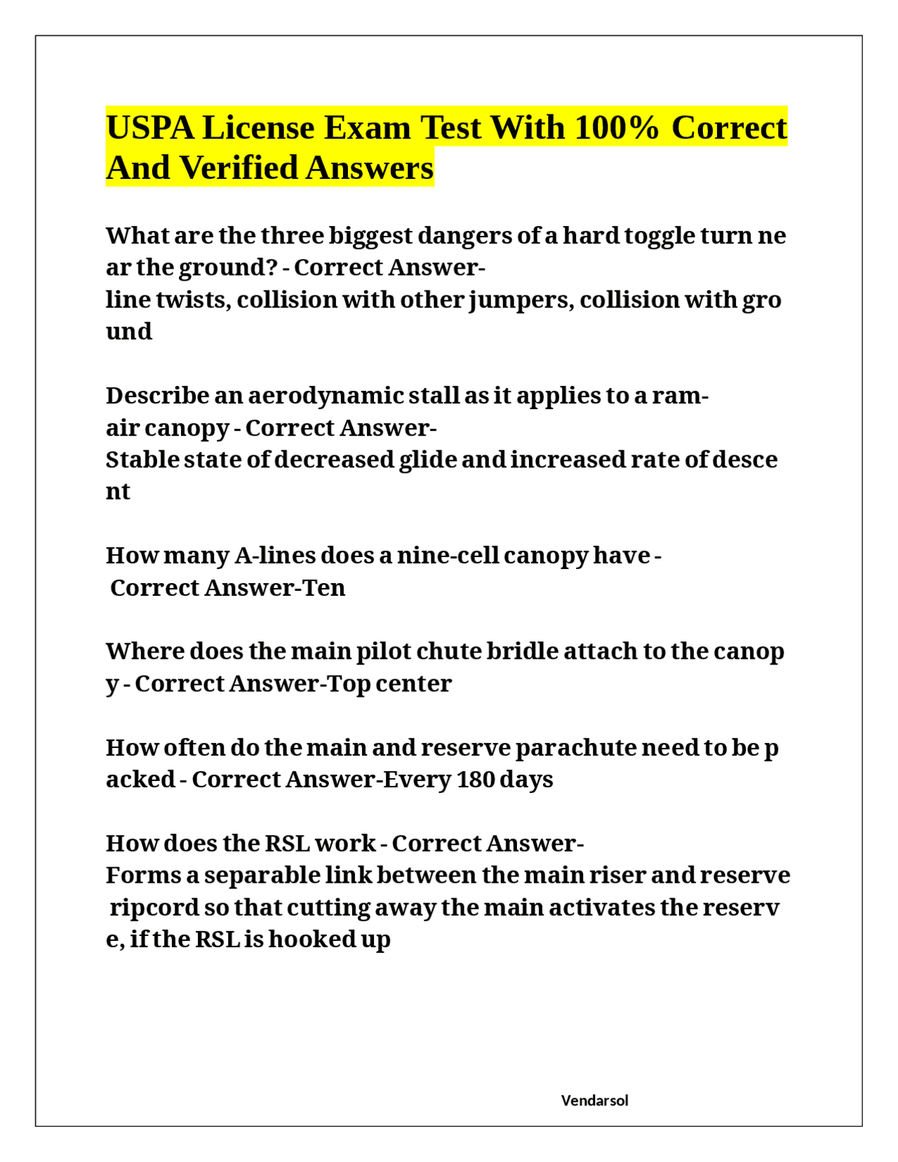 USPA License Exam Test With 100% Correct And Verified Answers | Exams ...
