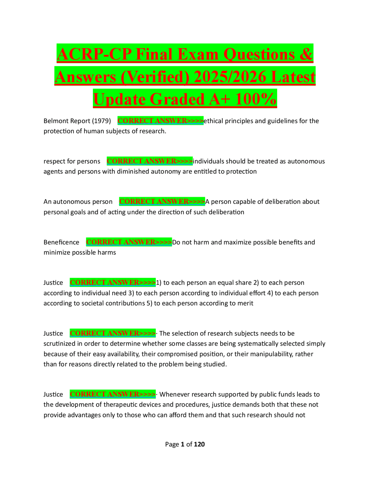 ACRP-CP Final Exam Questions & Answers (Verified) 2025/2026 Latest ...