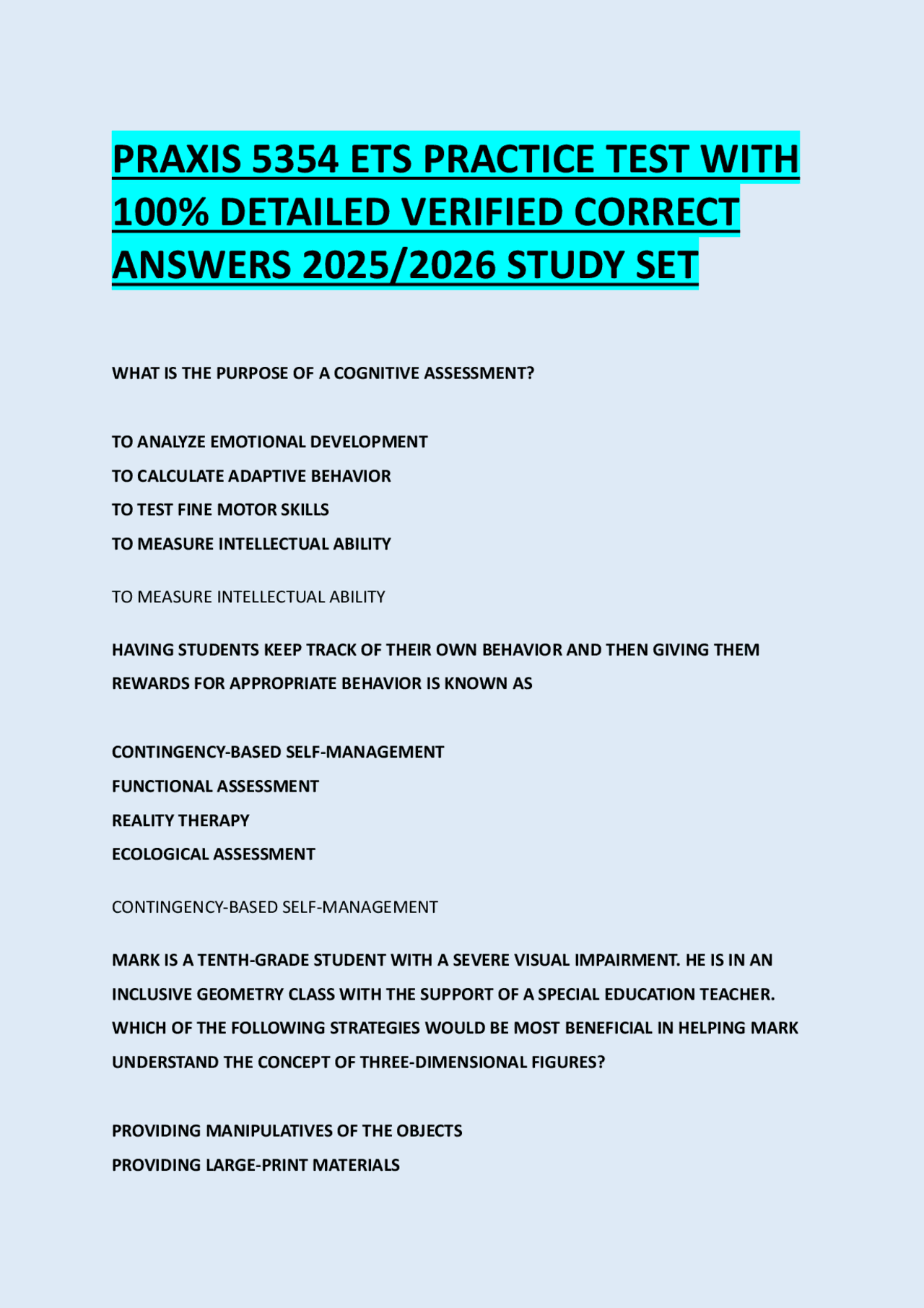 PRAXIS 5354 ETS PRACTICE TEST WITH 100% DETAILED VERIFIED CORRECT ...